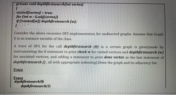 Solved private void depthfirstsearch(int vertex) l | Chegg.com