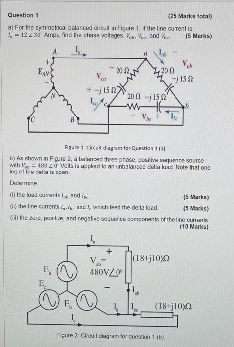 Solved a) For the symmetrical balanced circuit in Figure 1 , | Chegg.com