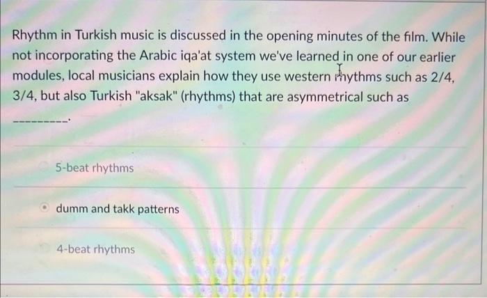 Rhythm in Turkish music is discussed in the opening | Chegg.com