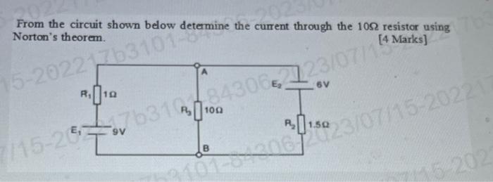Solved 202 From the circuit shown below determine the | Chegg.com