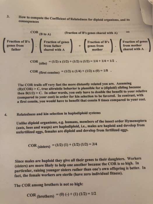Solved Kin Selection According to W.D. Hamilton 1. True | Chegg.com