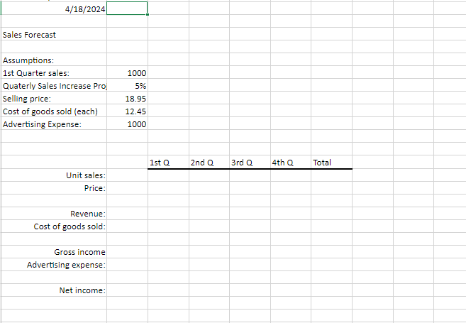 Solved Net Income ProjectDesign a spreadsheet to compute the | Chegg.com