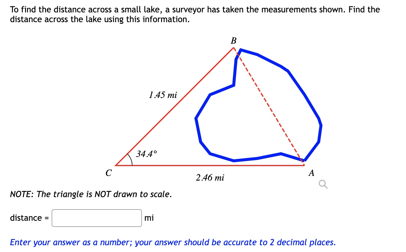 Solved To find the distance across a small lake, a surveyor | Chegg.com
