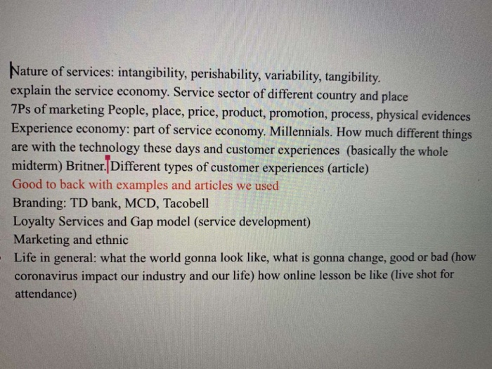 Solved Nature of services: intangibility, perishability, | Chegg.com