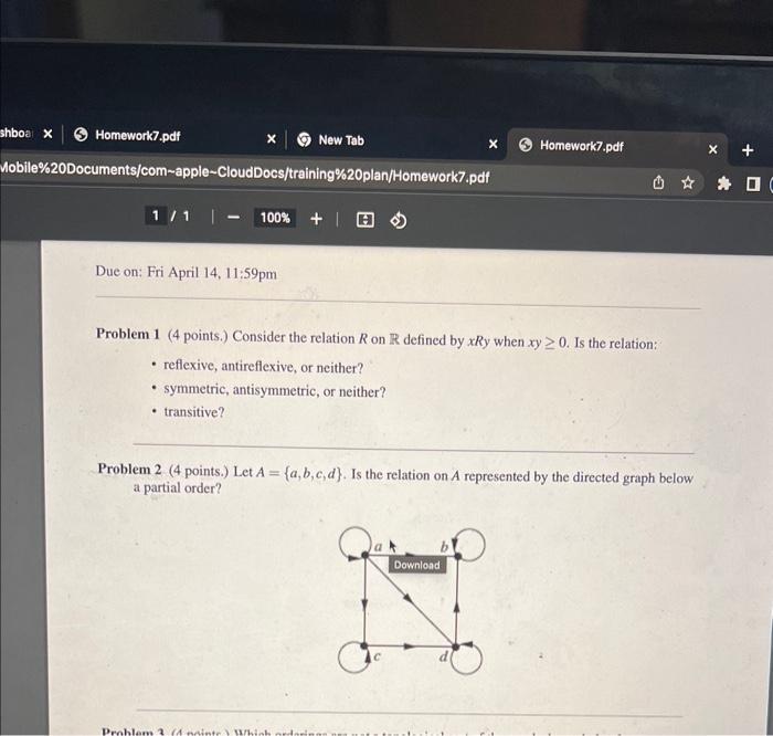 Solved Problem 1 (4 points.) Consider the relation R on R | Chegg.com