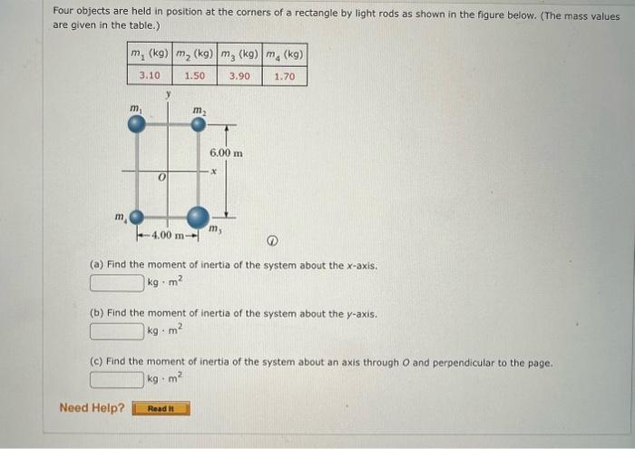 Solved Four objects are held in position at the corners of a | Chegg.com