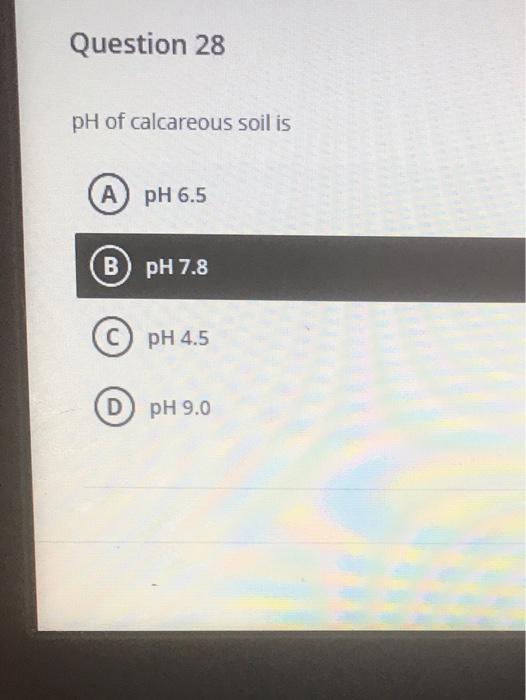 Solved Question 28 pH of calcareous soil is A) pH 6.5 B) pH | Chegg.com