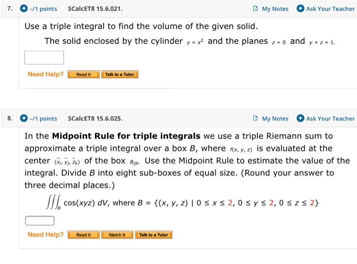Solved 7. -11 points SCalcET8 15.6.021. My Notes Ask Your | Chegg.com Solved 7. -11 points SCalcET8 15.6.021. My Notes Ask Your | Chegg.com