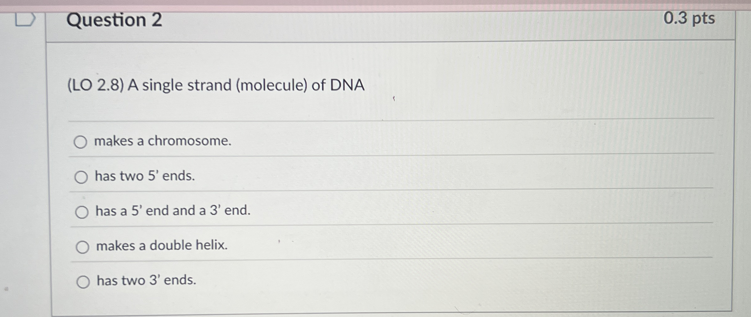 Solved Question 20.3 ﻿pts(LO 2.8) ﻿A single strand | Chegg.com