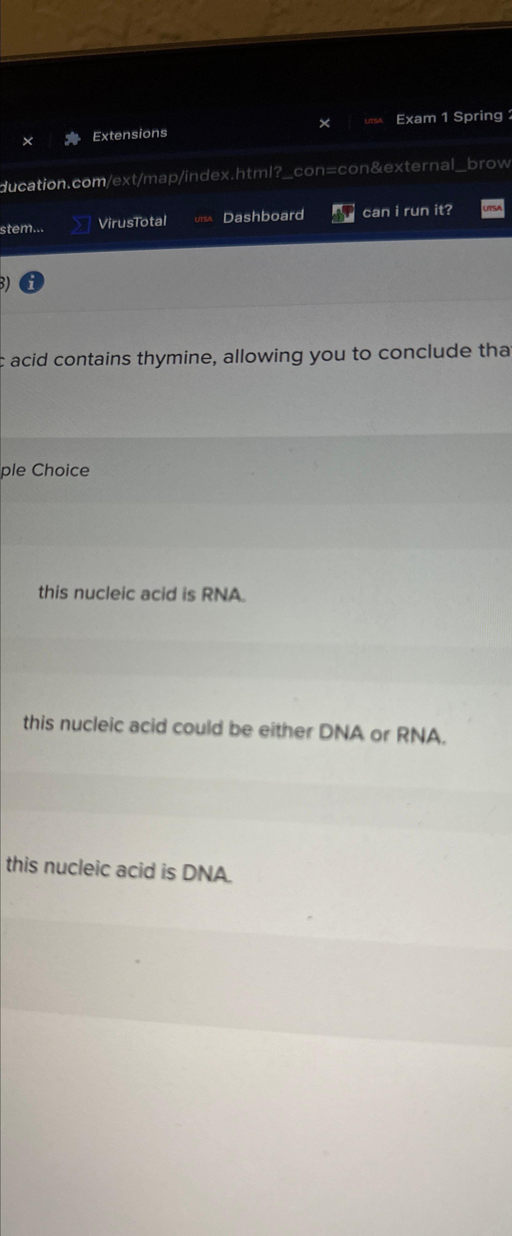 Solved acid contains thymine, allowing you to conclude | Chegg.com
