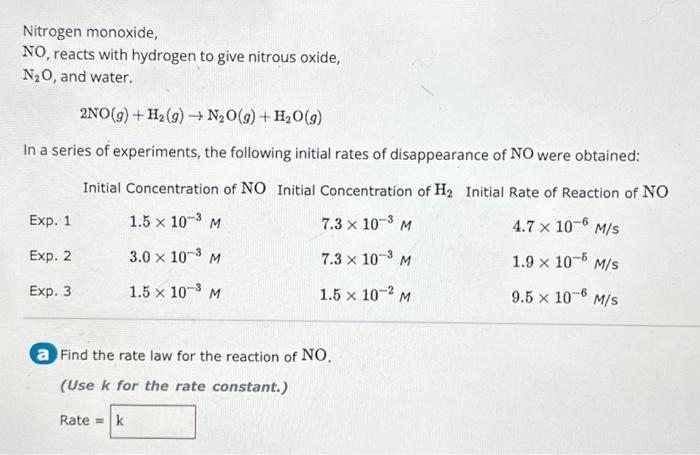 Solved Nitrogen monoxide, NO, reacts with hydrogen to give | Chegg.com