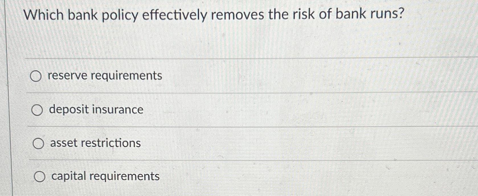 Solved Which bank policy effectively removes the risk of | Chegg.com