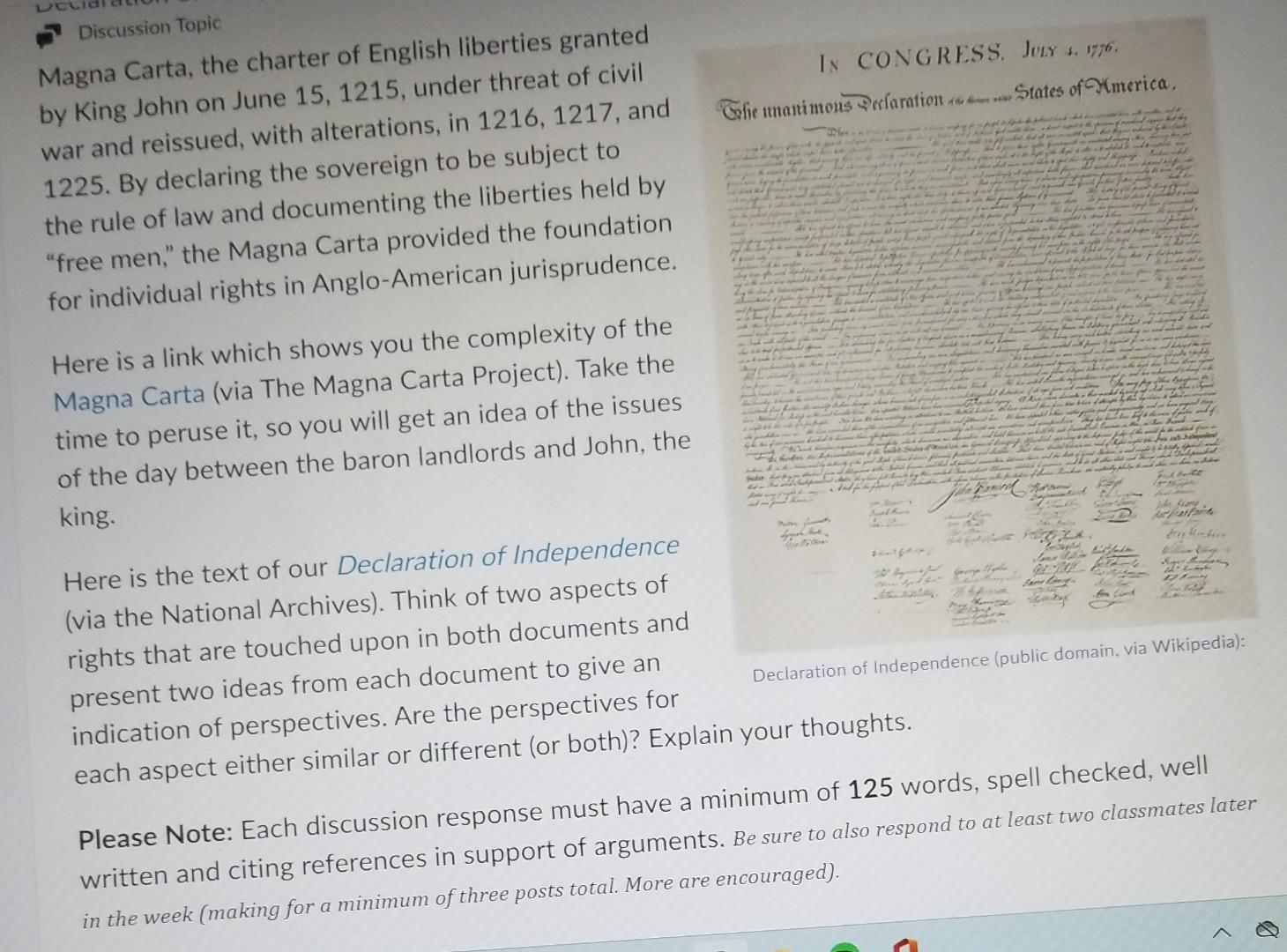 Discussion Topic Magna Carta, the charter of English | Chegg.com