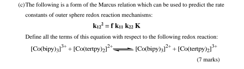 Solved (c) ﻿The following is a form of the Marcus relation | Chegg.com
