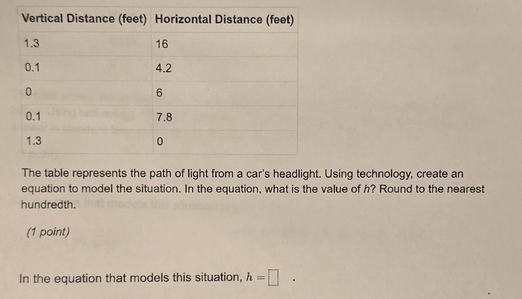 Solved \table[[Vertical Distance (feet),Horizontal Distance | Chegg.com