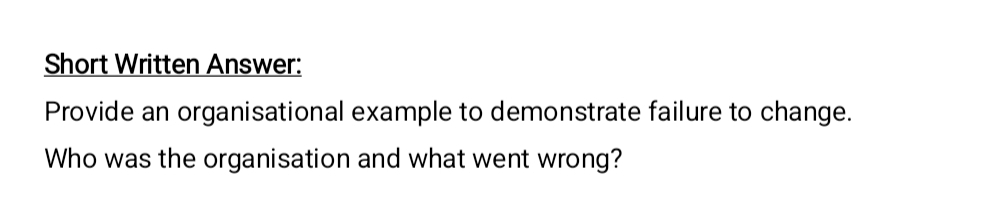Solved Short Written Answer:Provide an organisational | Chegg.com