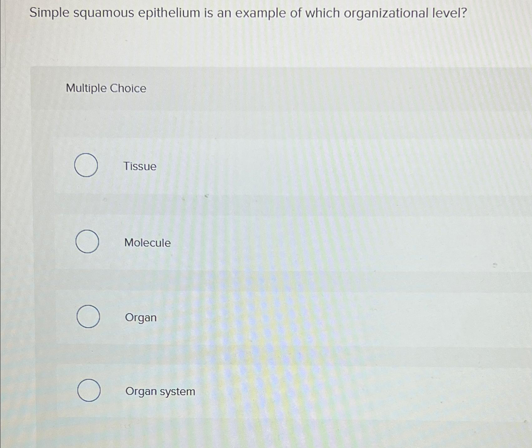 Solved Simple squamous epithelium is an example of which | Chegg.com