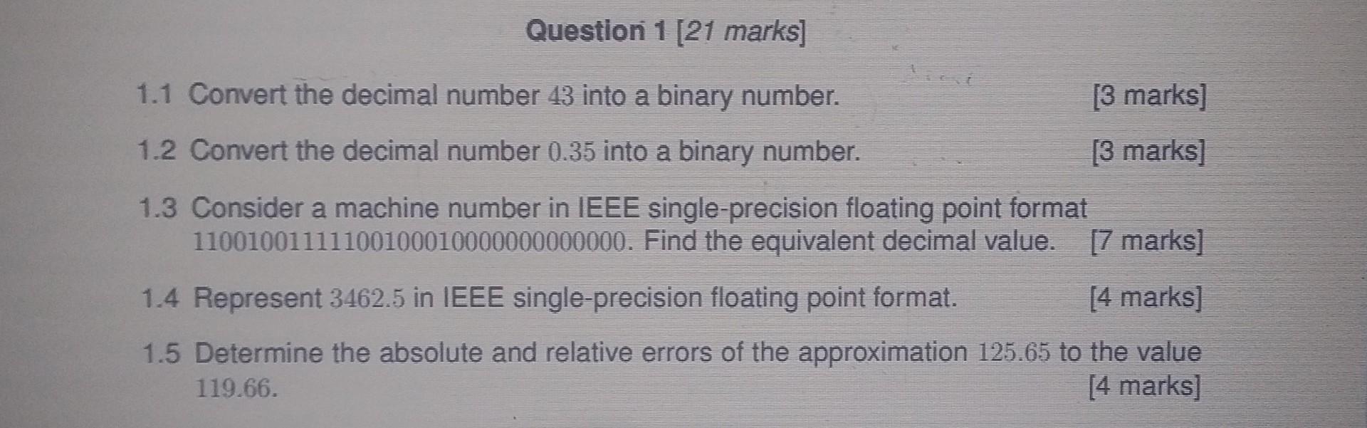 Solved 1.1 Convert the decimal number 43 into a binary | Chegg.com