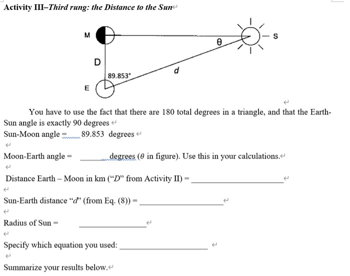 Activity III–Third rung: the Distance to the Sun M o | Chegg.com