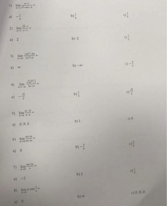 Solved limx→1x2+4x−3x−1= −61 b) 61 c) 82 limx→1x−1x+1= 2 b) | Chegg.com