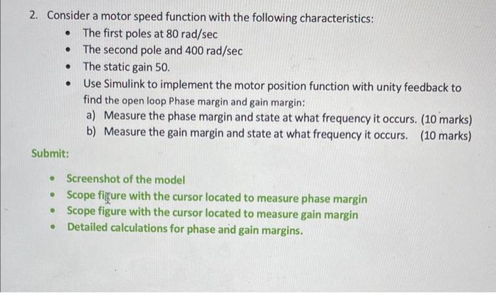 2 Consider A Motor Speed Function With The Following