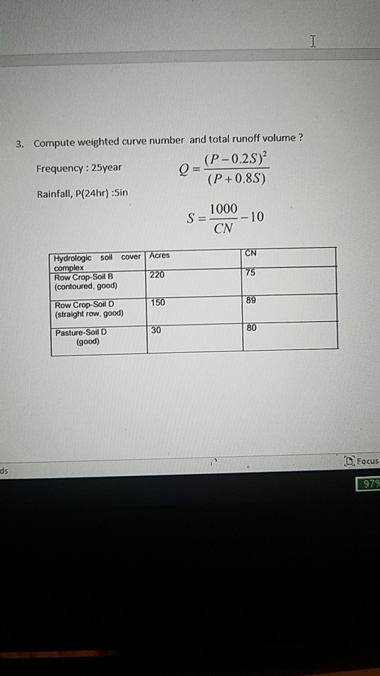Solved I 3. Compute weighted curve number and total runoff | Chegg.com
