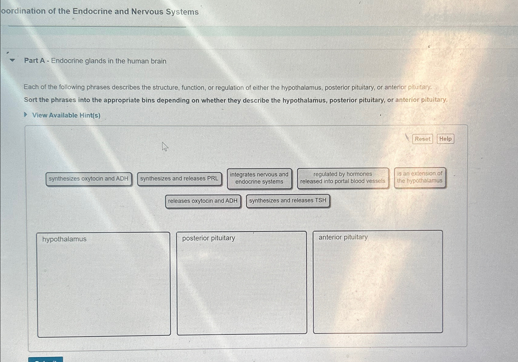 Solved oordination of the Endocrine and Nervous SystemsPart | Chegg.com
