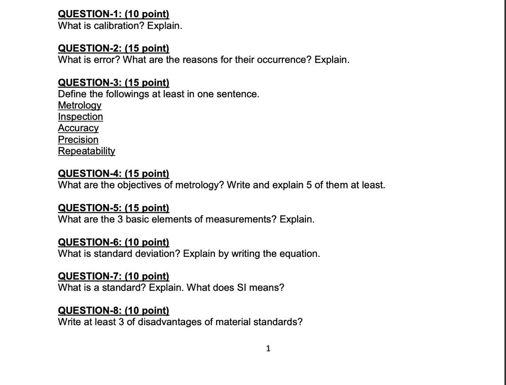 Solved QUESTION-1: (10 ﻿point)What is calibration? | Chegg.com