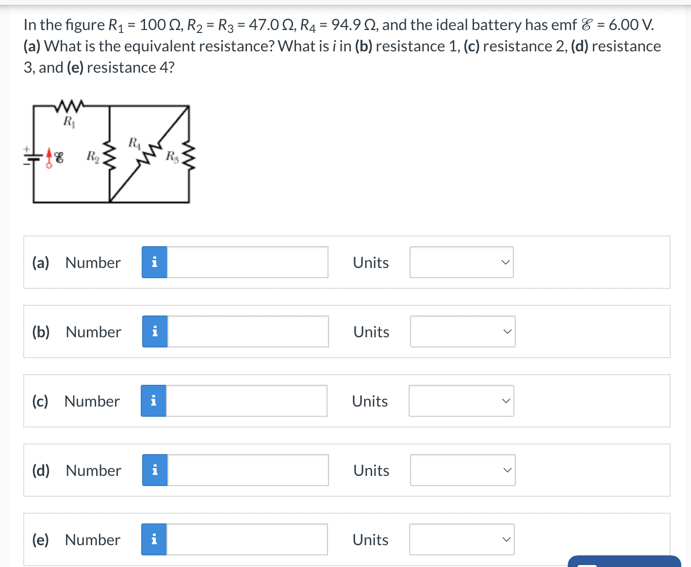 Solved In the figure R1=100Ω,R2=R3=47.0Ω,R4=94.9Ω, ﻿and the | Chegg.com