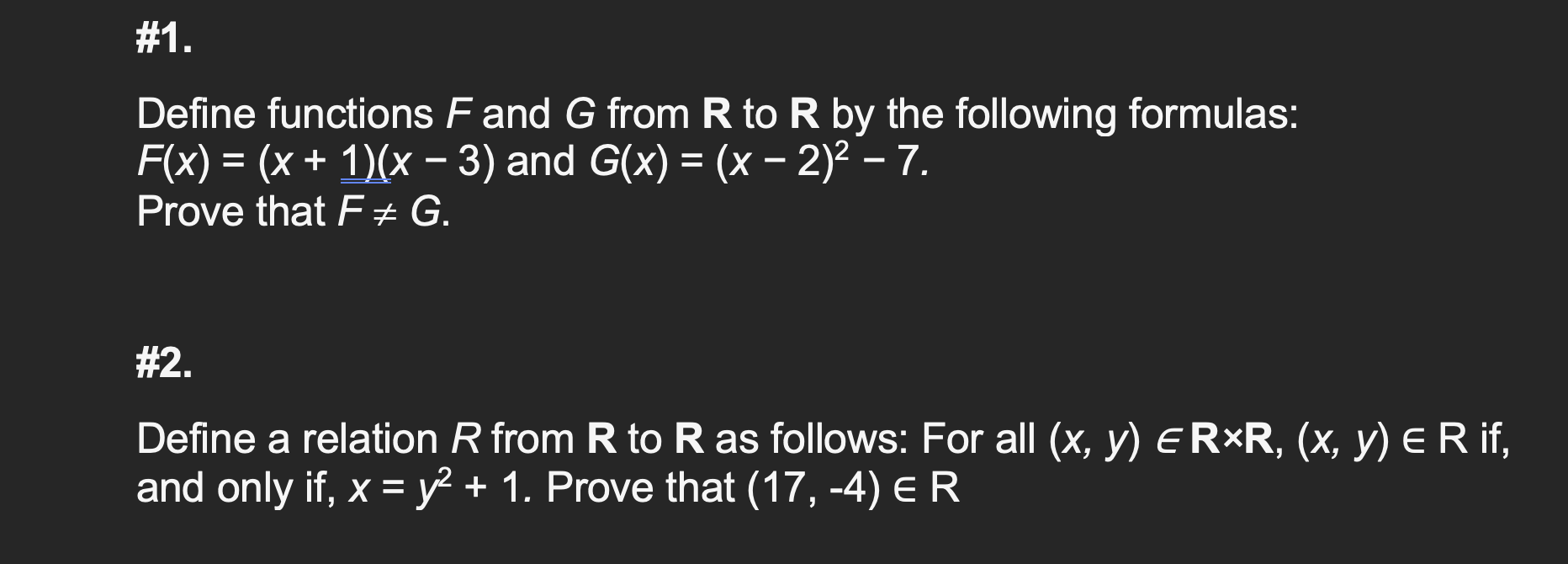 Solved #1.Define functions F ﻿and G ﻿from R ﻿to R ﻿by the | Chegg.com