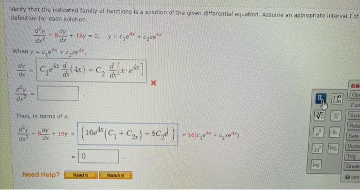 Solved Verify that the indicated family of functions is a | Chegg.com
