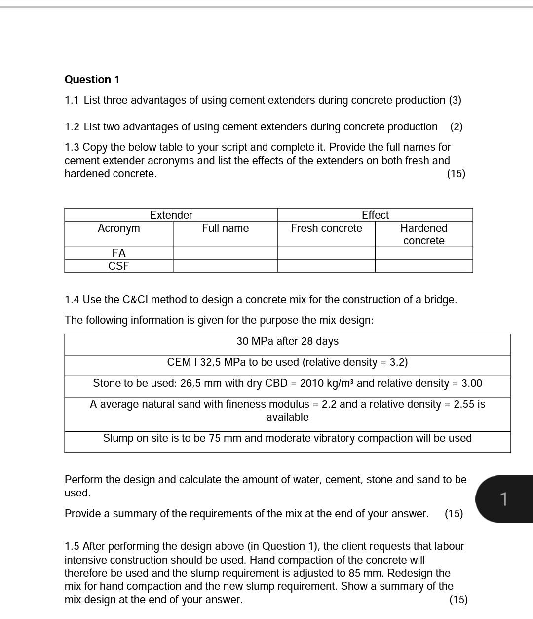 Solved Question 1 1.1 List three advantages of using cement | Chegg.com