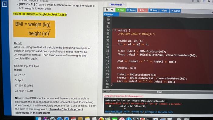Solved Synopsis:- [OPTIONAL] Create a swap function to | Chegg.com