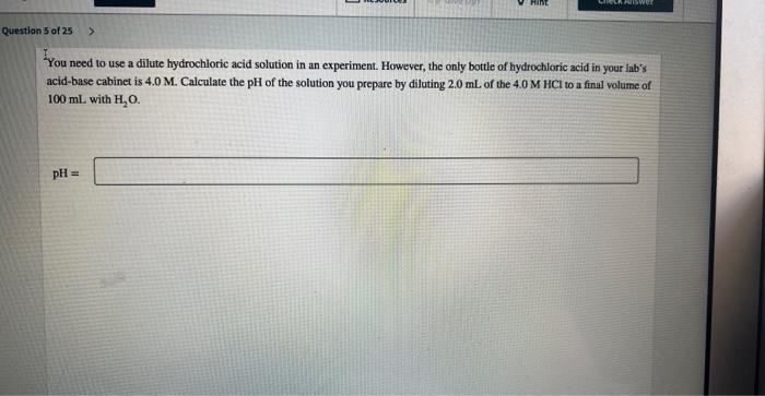 Solved You need to use a dilute hydrochloric acid solution | Chegg.com