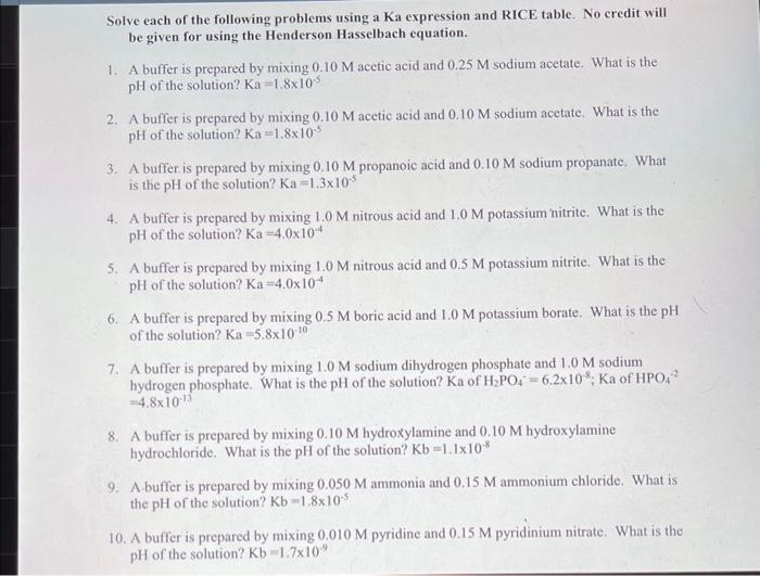 Solved Solve each of the following problems using a Ka | Chegg.com