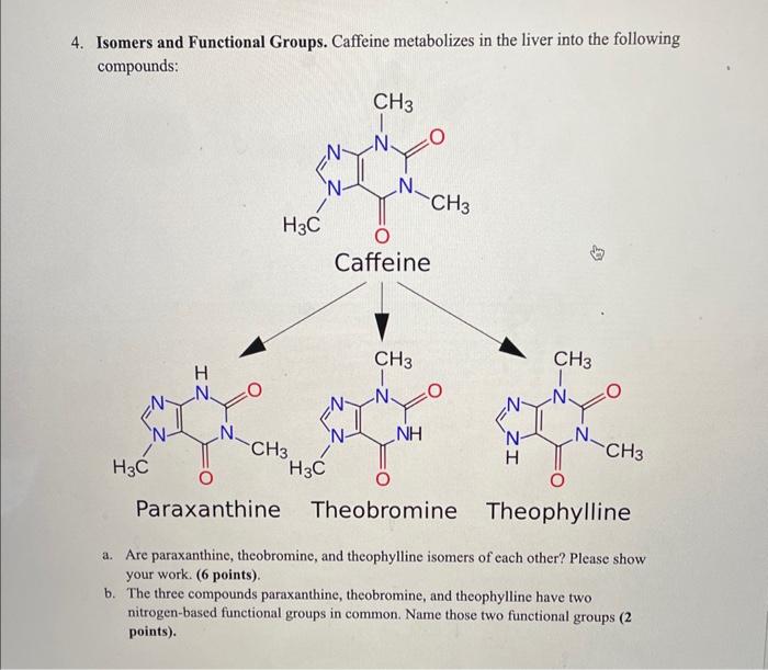 Solved 4. Isomers and Functional Groups. Caffeine | Chegg.com