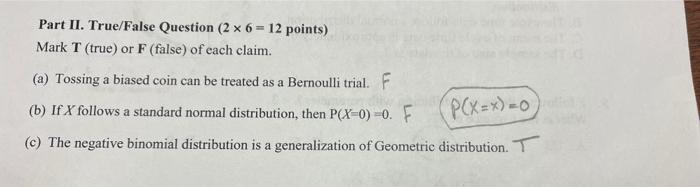 Solved Part II. True/False Question (2 x 6 = 12 points) Mark | Chegg.com