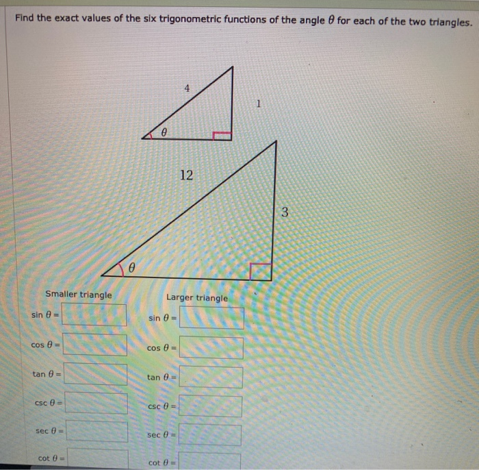 Solved Find the exact values of the six trigonometric | Chegg.com