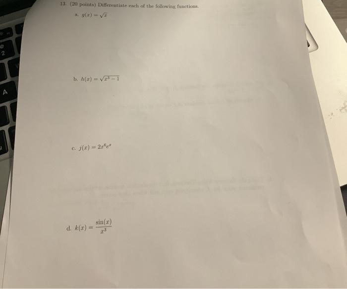 Solved 3. (20 points) Differentiate each of the following | Chegg.com