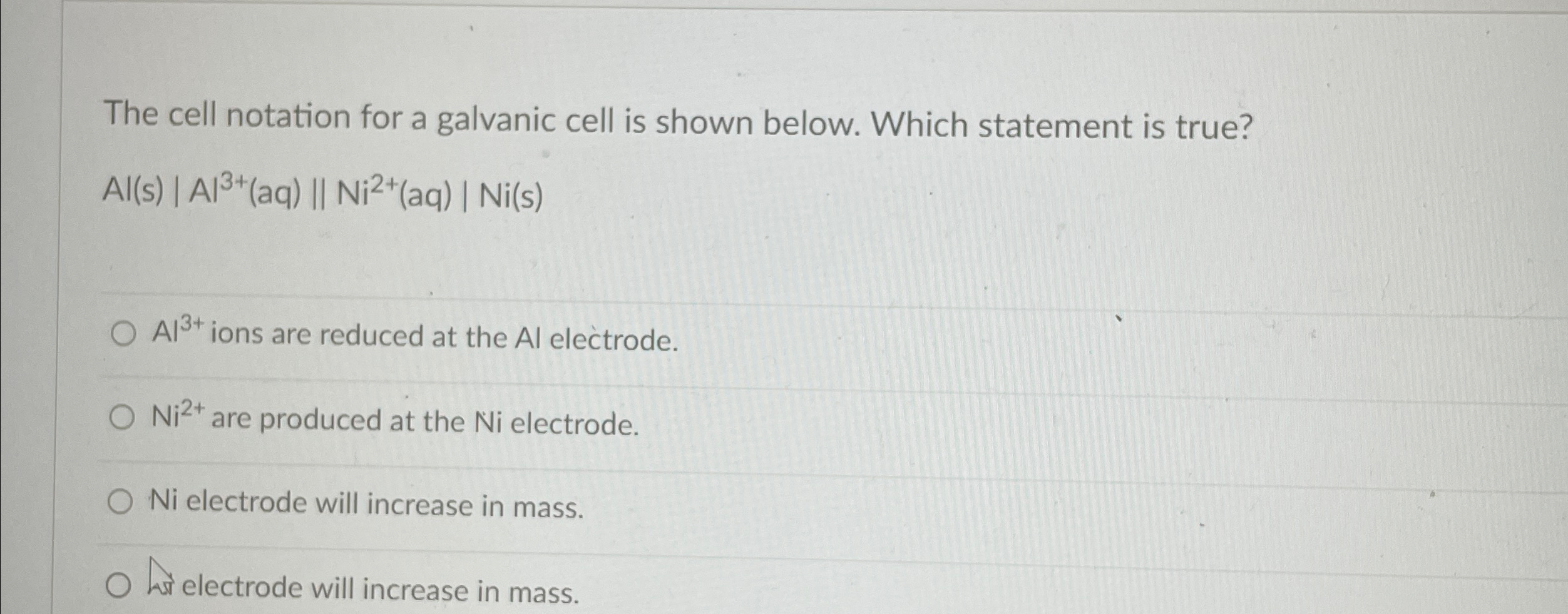 Solved The cell notation for a galvanic cell is shown below. | Chegg.com