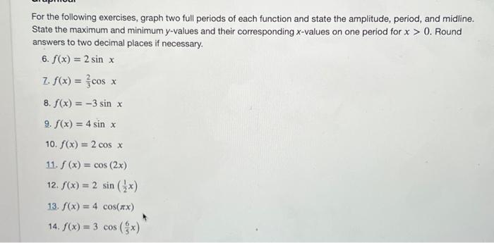 Solved For the following exercises, graph two full periods | Chegg.com