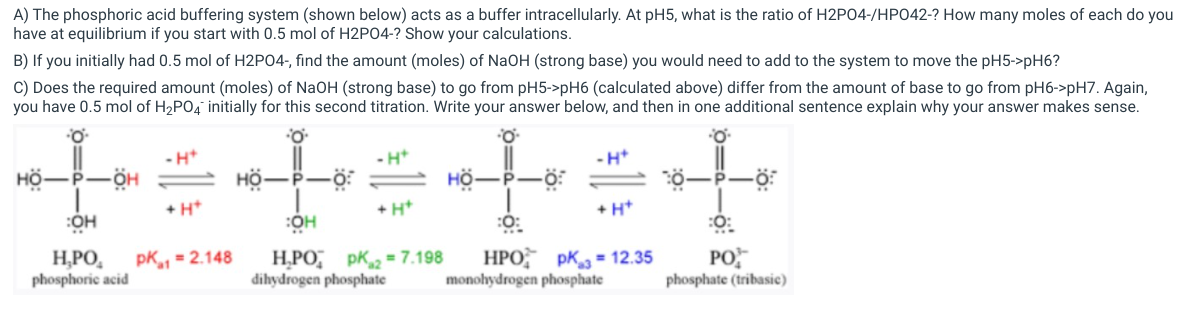 Solved A) ﻿The phosphoric acid buffering system (shown | Chegg.com