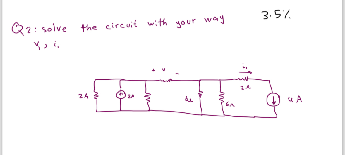 Q2: solve the circuit with your way 3.5% v1, i1 | Chegg.com