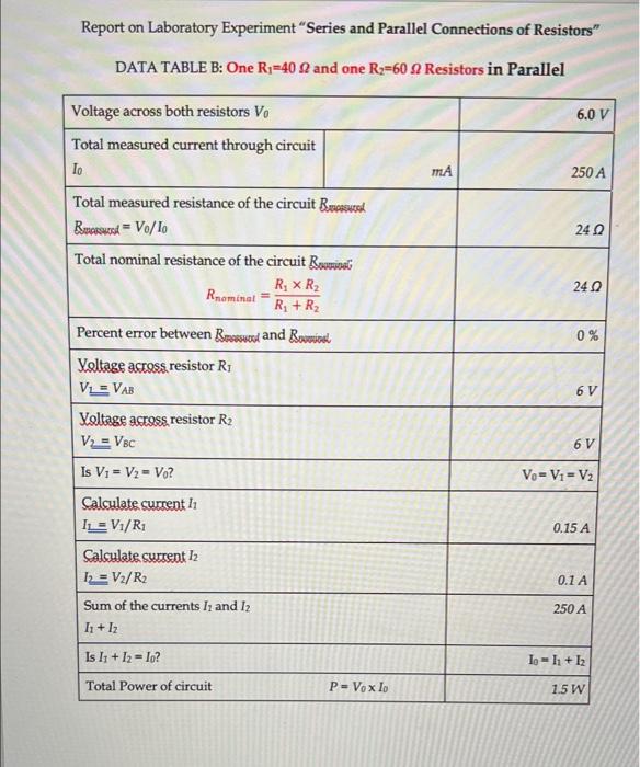Solved Report on Laboratory Experiment "Series and Parallel | Chegg.com