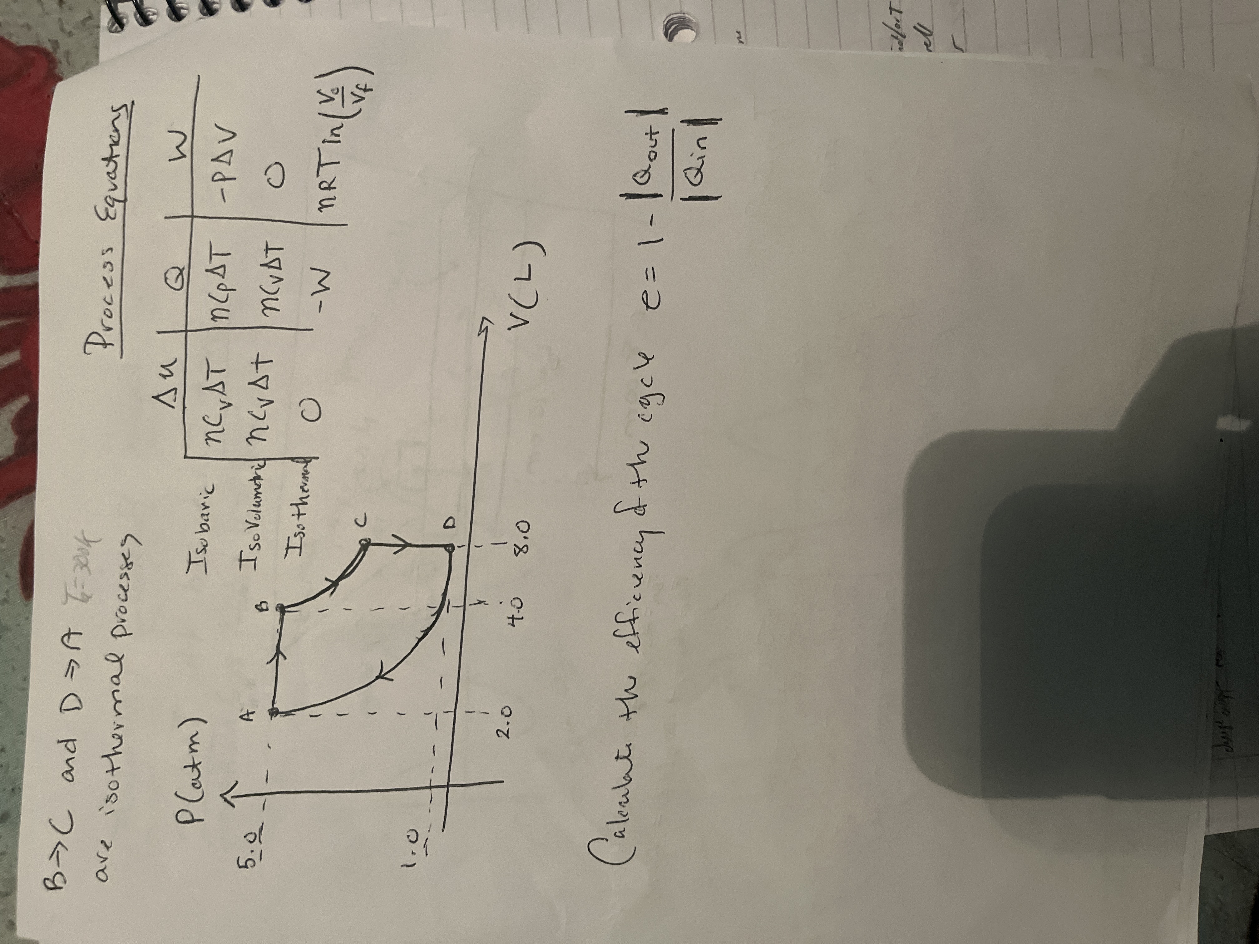Solved B→C ﻿and D→A,Ta=300kare iso thermal processesProcess | Chegg.com