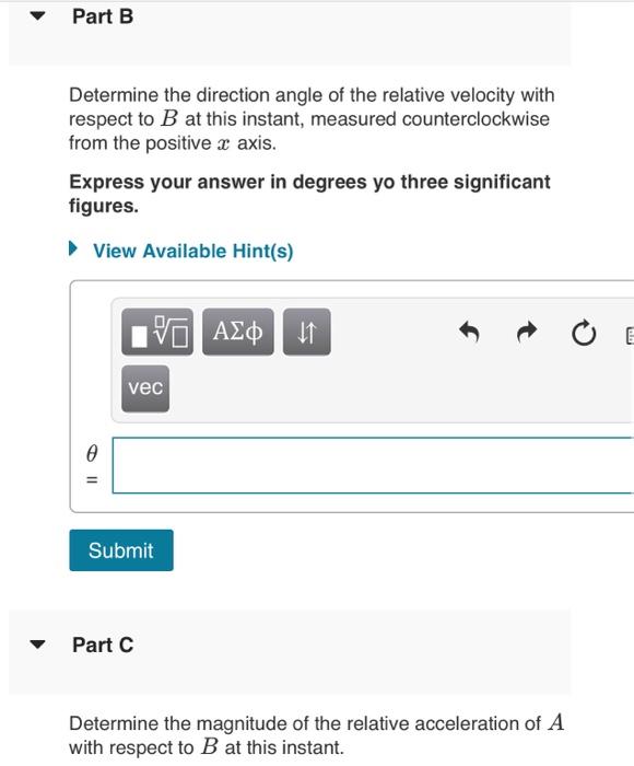 Solved At the instant shown in, the car at A is traveling at | Chegg.com