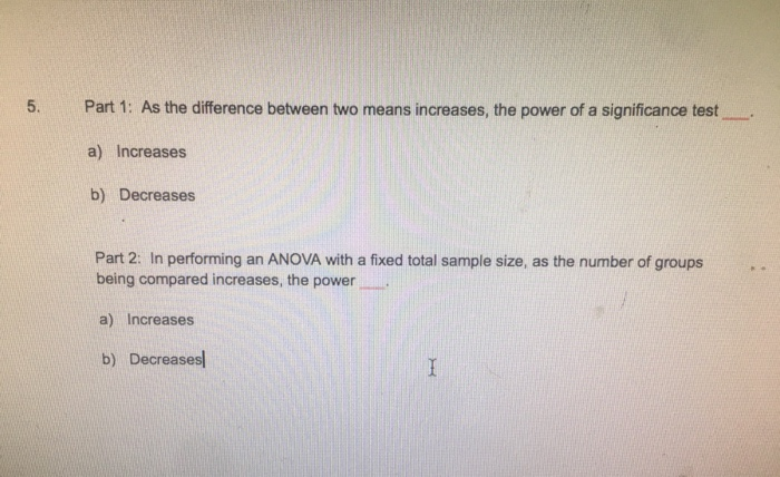 Solved 5. Part 1: As the difference between two means | Chegg.com