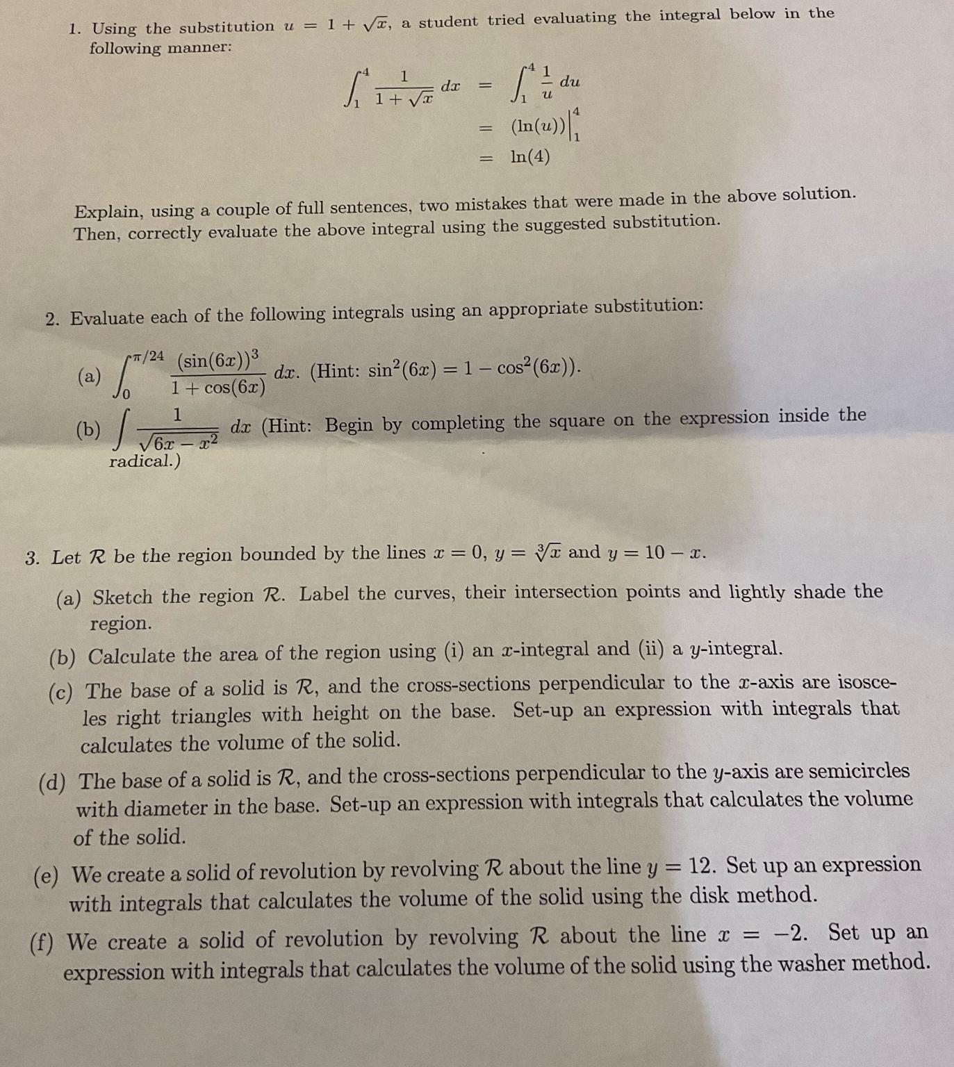 Solved Using the substitution u=1+x2, ﻿a student tried | Chegg.com