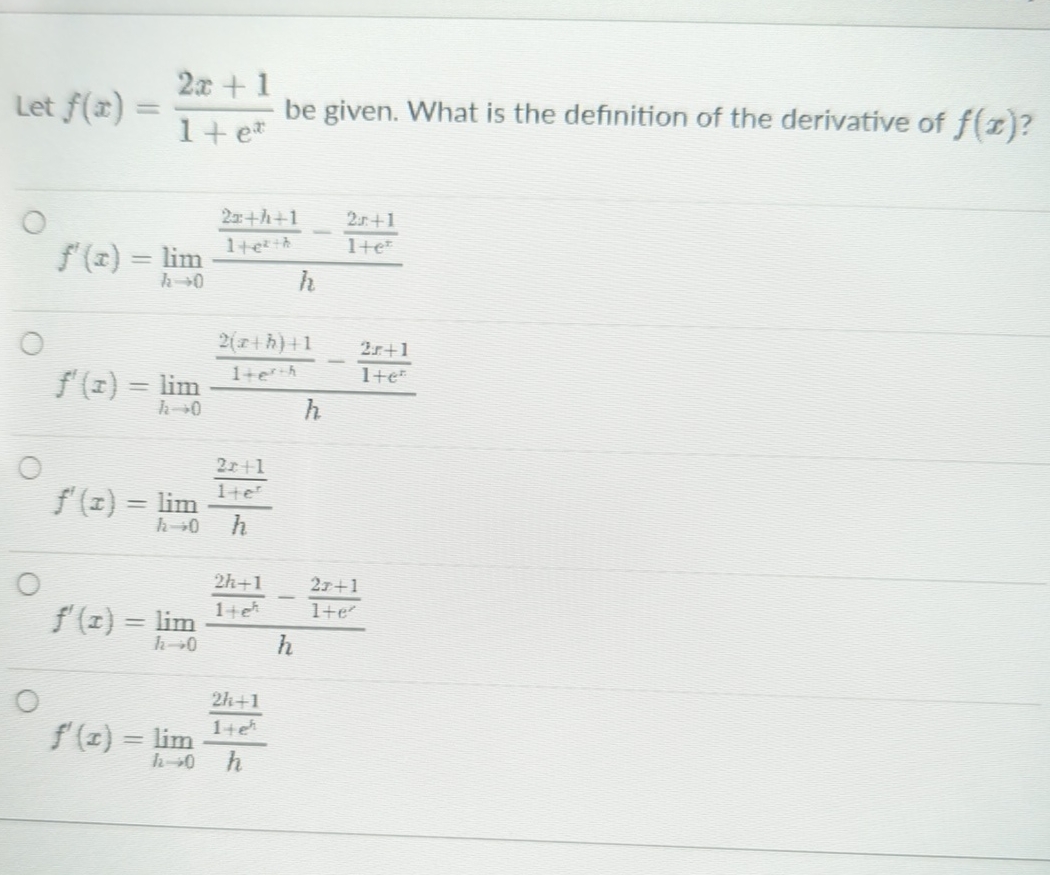 Solved Let f(x)=2x+11+ex ﻿be given. What is the definition | Chegg.com