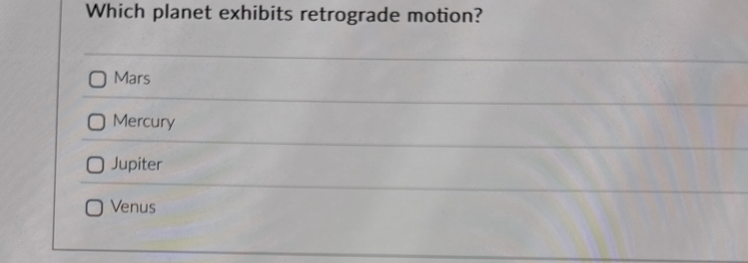 Solved Which planet exhibits retrograde motion? | Chegg.com